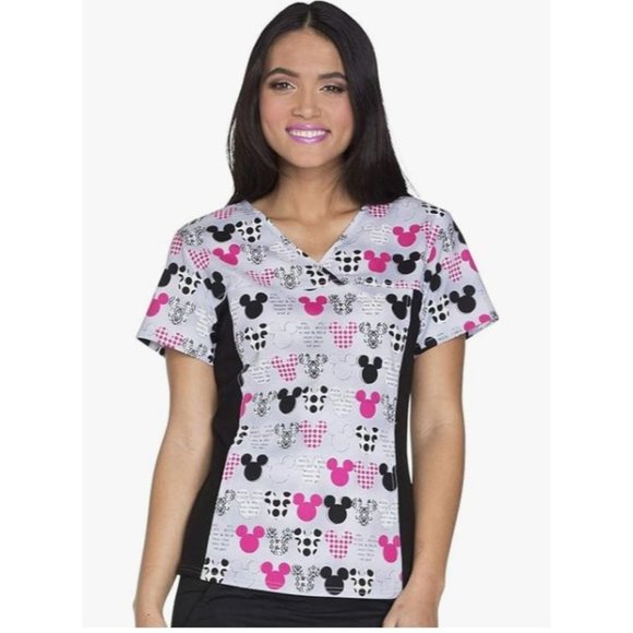Disney | Tops | Disney Mickey Minnie Mouse Outline Nurse Scrub Top ...